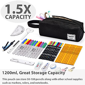 SPACEMATE Pencil Case Pouch Bag School Supplies for Girls and Boys, Heavy Duty Canvas Aesthetic Pen Case, Simple Zipper Stationery Bag for Women Men Adults, Black, 1200ml