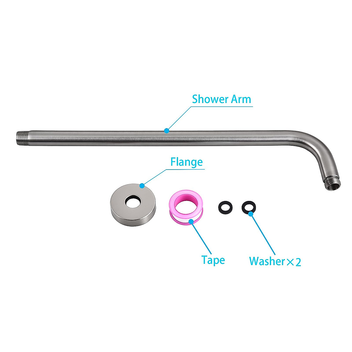 12 Inch Shower Arm with Flange,Stainless Steel 90 Degree Rain Shower Head Extension Arm,Wall-Mounted Shower Head Arm for Fixed Shower Head,Brushed Nickel