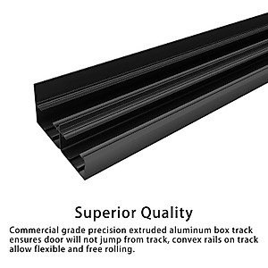 JUBEST 4FT Heavy Duty Bypass Door Hardware with Finger Pulls,Sturdy Aluminum Sliding Closet Door Track for 2 door System,Quietly and Smoothly,Fit Door Thickness 1 3/8" or 1 3/4",Easy to Install, Black