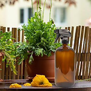 Cornucopia 32oz Amber Glass Spray Bottles (2-Pack); Brown Bottles w/ 3-Setting Trigger Sprayers; Includes Caps for Storage