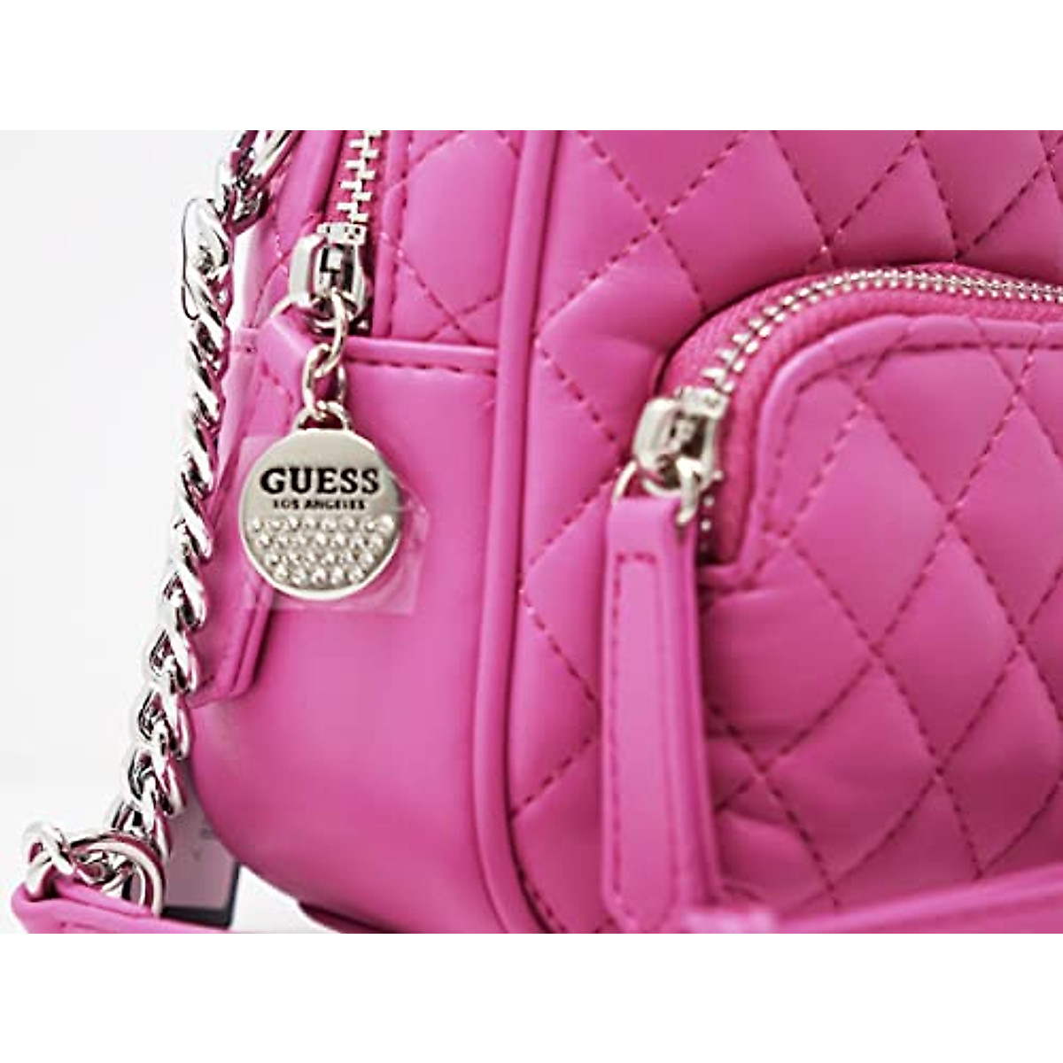 GUESS Factory Women's Evan Pink Quilted Mini Backpack Style Crossbody Handbag Purse