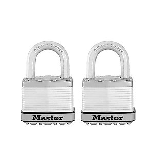 Master Lock M5XT Magnum Heavy Duty Outdoor Padlock with Key, 2 Pack Keyed-Alike, Silver