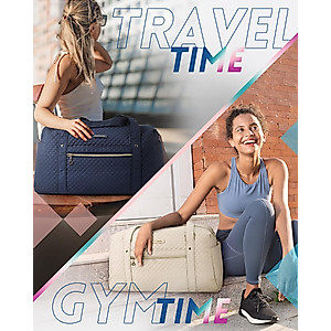 BAGSMART Travel Duffle Bag 31L Quilted Weekender Overnight Bag for Women with Laptop Compartment, Large Carry On Airport Bag with Wet Pocket & Shoe Bag for Travel, Business Trips, Sports