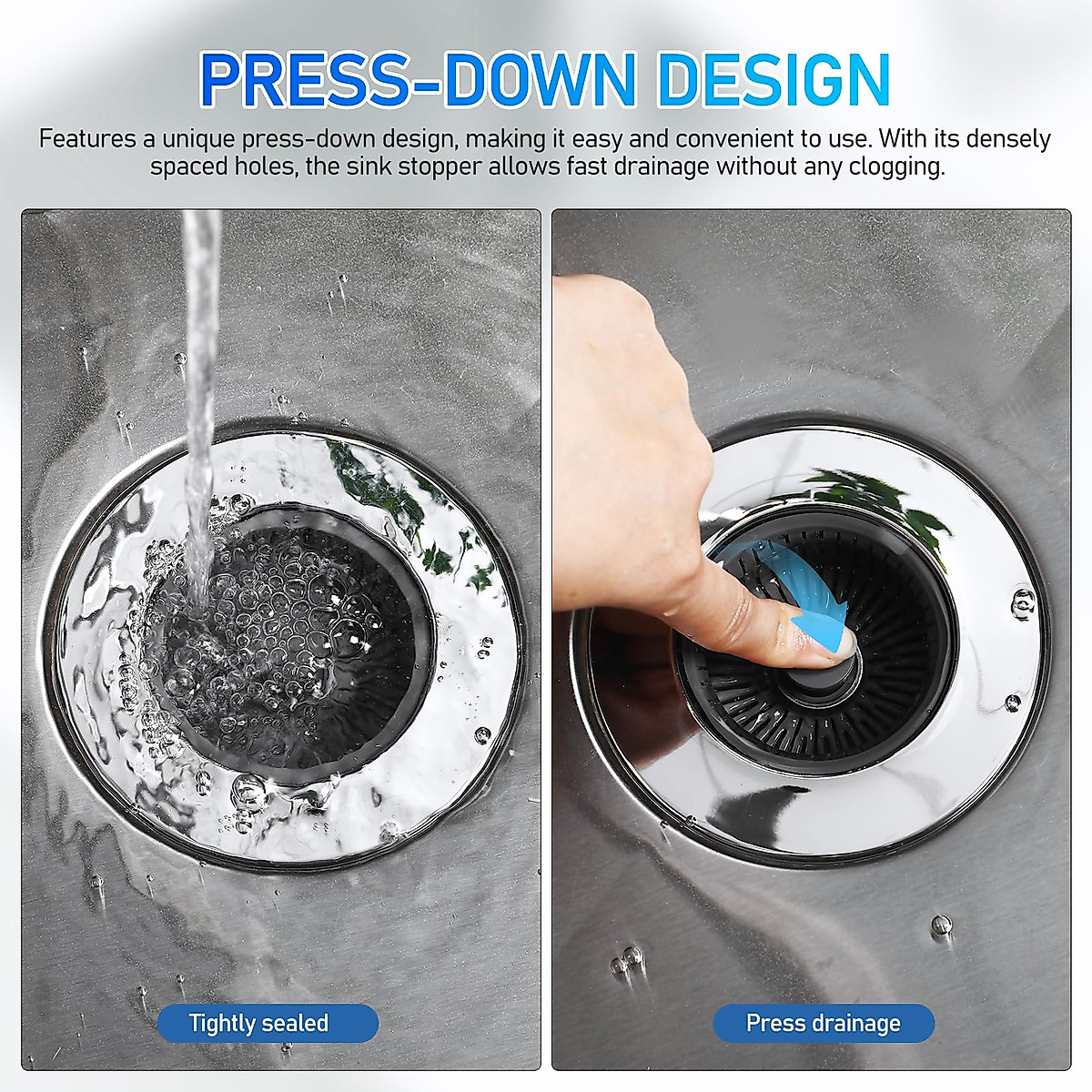 Kitchen Sink Drain Strainer Stopper - 3 in 1 Sink Drain Strainer Pop Up Sink Drain Stopper Anti-Clogging Kitchen Sink Strainer Basket for 75-90mm Sink Hole