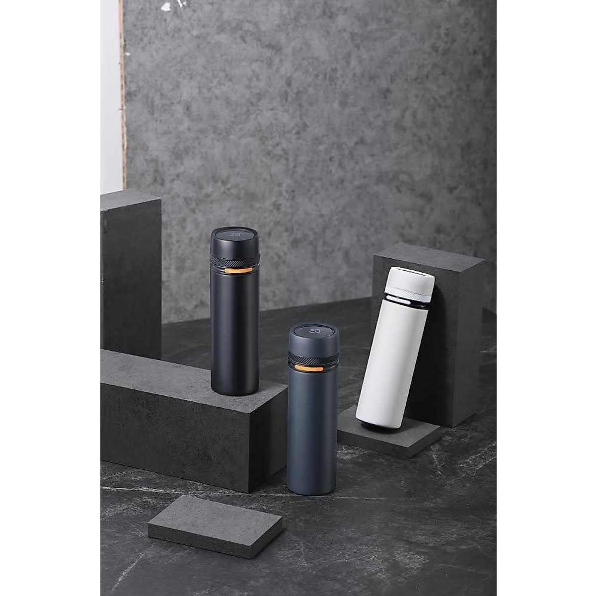 Rehydr8-Stainless Steel Water Bottle 17oz Thermos Coffee Flask Hydro Jug With Tea Infuser w/ LED Temperature Display and Carrying Strap Stay Cold/Hot~24Hour-White