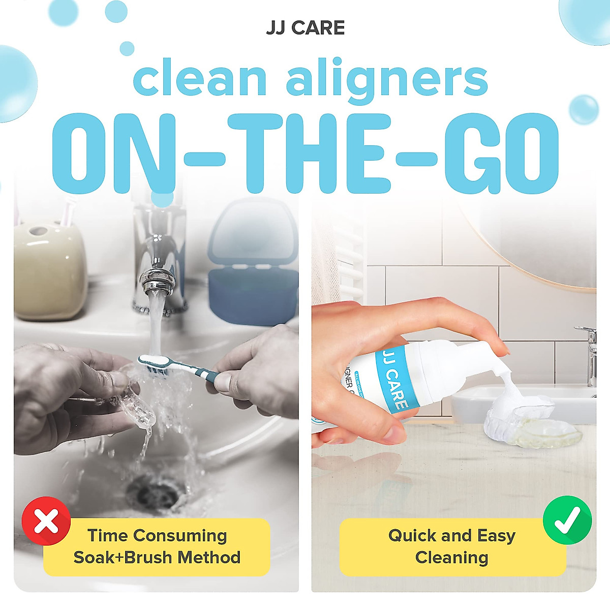 JJ CARE Aligner Cleaner - Pack of 2, 80ml Invisalign Cleaner, Lemon-Flavored Clear Retainer and Aligner Cleaner and Whitener, Kills Bacteria, Whitens Teeth & Fights Bad Breath