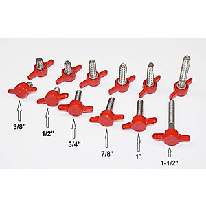 1/4"-20 x 3/4" Thumb Screws SS with Tee/Wing Butterfly Knob Thumb Screws (12) Red