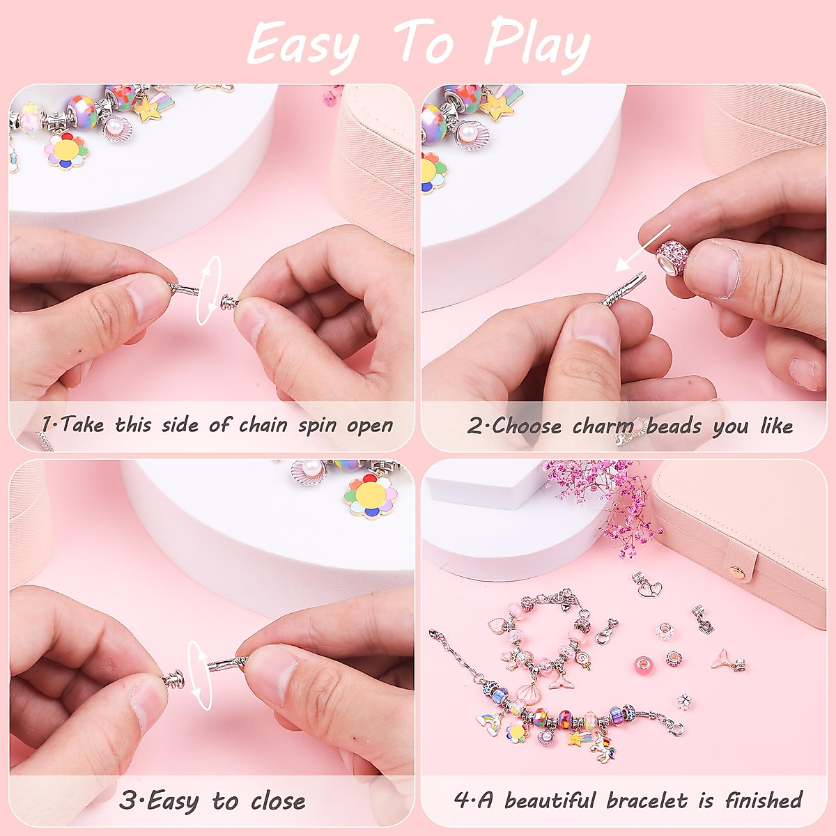 UFU Charm Bracelet Making Kit - Girls 120 Pcs DIY Beaded Jewelry Making Kit, Unicorn & Mermaid Gifts for Girls Toys Crafts for Teen Girls Ages 5 6 7 8-12, with a Portable Bracelet Organizer Box