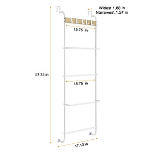 Over The Door Towel Rack 5 Tier Towel Door Hanger for Bathroom Over The Door Towel Bar Hanger with Hooks Back of Door Towel Rod Organizer for Clothes Hand Towels (White and Wood)