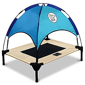 Floppy Dawg Just Chillin’ Elevated Dog Bed. LuxLife Edition - Premium Cot Includes Two Designer Canopies. Lightweight and Portable, Indoor or Outdoor. Chill in Style on Raised Breathable Mesh Fabric.