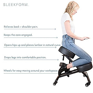 Sleekform Adjustable Seat Angle and Height Kneeling Chair, Ergonomic Posture Stool Chairs for Office and Home - Thick Comfortable Cushions, Wheels