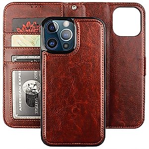 Bocasal Detachable Wallet Case for iPhone 13 Pro Max RFID Blocking Card Slots Holder Premium PU Leather Magnetic Kickstand Shockproof Wrist Strap Removable Flip Protective Cover 5G 6.7 inch (Brown)