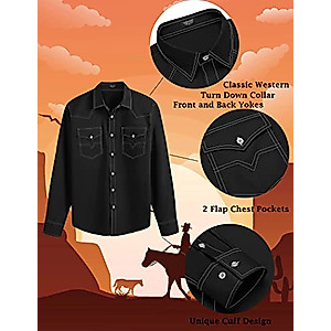 COOFANDY Mens Shirt Western Dress Long Sleeve Casual Cotton Button Down Denim Work, 01-Black, Large, Long Sleeve