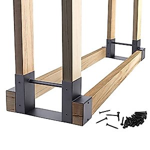 Ohuhu Firewood Rack Brackets with Screws, 2-Pack Fire Wood Racks Adjustable to Any Length, DIY Firewood Shed Log Holders for Firewood Storage Outdoor & Indoor Heavy Duty Metal Fire Log Stacking Rack