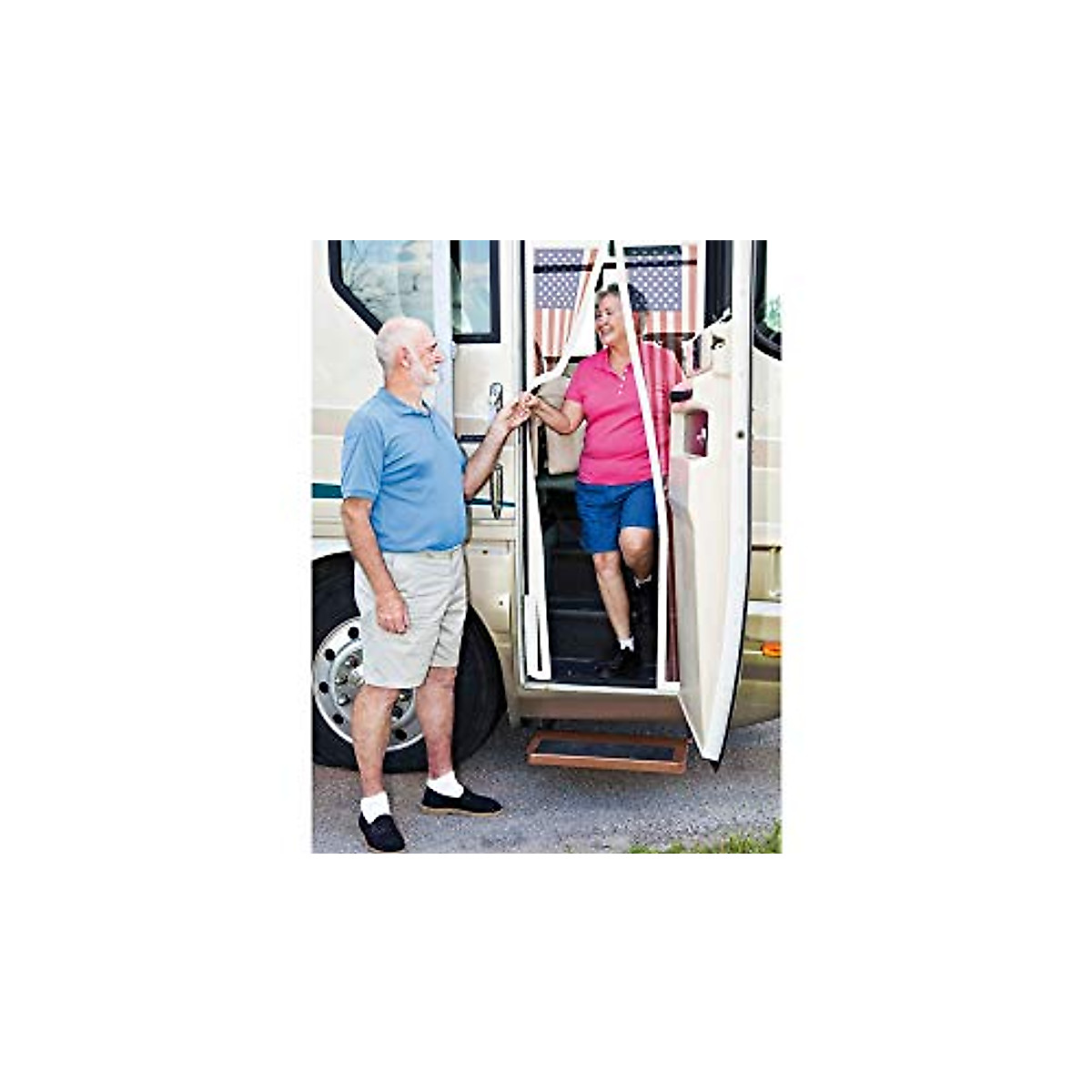 Patriotic American Flag Pattern Quick Install Mesh Magnetic Screen 40” x 85.5” - Helps Keep Bugs & Insects Out - Perfect for Single Doors Leading to Your Porch or Patio - Folds for Easy Storage