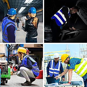 WORCBGIO Reflective Safety Vest with Pockets High Visibility Sliver Strip for Men and Women (Blue, Medium