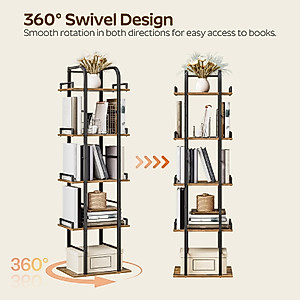 YATINEY Rotating Bookshelf, 5 Tier Spinning Bookcase Tower, 360 Display Narrow Bookshelf, Tall Industrial Corner Shelf Organizer, Storage Shelf Bookcase for Living Room, Rustic Brown and Black SJ02BR