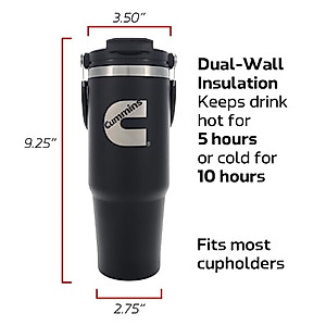 Cummins CMN35401 2 in 1 Tumbler with Flip Lid and Straw 30-Ounce Tumbler with Handle Stainless Steel Travel Mug-Black
