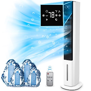 Sunday Living Evaporative Air Cooler, 42 Inch Tower Fan w/Cooling & Humidification, Swamp Fan with Remote Control, 1.3 Gallon Water Tank, 3 Speed & 3 Mode Setting, 12 Hour Timer
