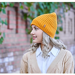 Connectyle Knit Cuffed Beanie Hat for Men Women Fleece Lined Warm Knitted Winter Hats Mustard Yellow