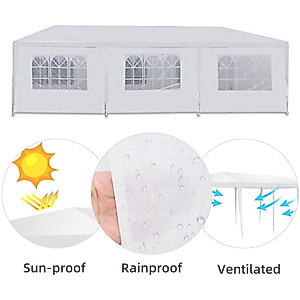 10'x30' Party Canopy Tent Outdoor Wedding Waterproof UV Protection Gazebo Pavilion with 8 Removable Sidewalls Heavy Duty Portable Camping Shelter BBQ Pavilion Canopy Cater Events, White