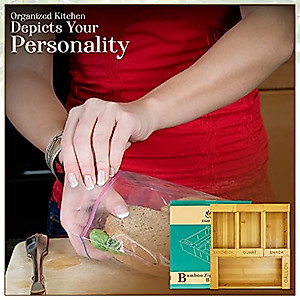 EGO VINA Ziplock Bag Storage Organizer – 4-in-1 Bamboo Ziplock Bag Organizer for Drawer – Baggie Organizer for Quart, Gallon, Snack, Sandwich Bags – Ziplock Bag Holder for Kitchen Drawer Organization