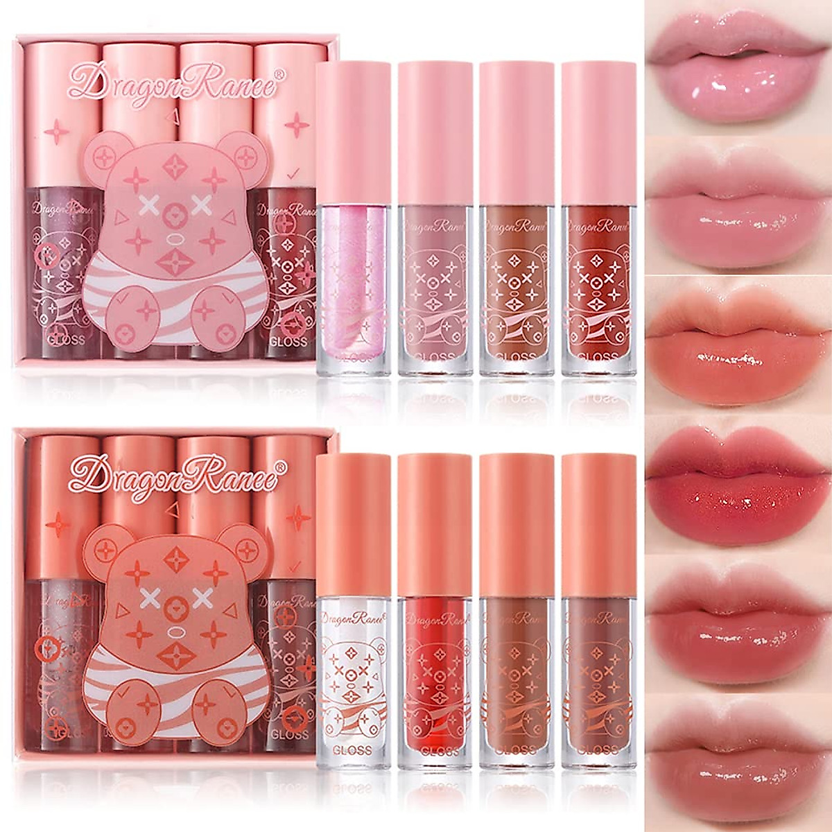 YIBABY 8 Colors Tinted Lip Gloss Set Hydrating Lip Glow Oil Plumping Lip Moisturizing Transparent Lip Care Oil Shiny Jelly Lip Gloss for Women and Girls (A)