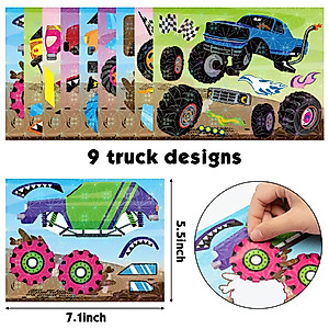 Haooryx 45 Sheet Make Your Own Monster Truck Stickers Truck Make-a-Face Holographic Sticker Car DIY Shiny Stickers Games for Kid Fun Craft Project Monster Truck Themed Birthday Party School Supplies