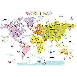 DECOWALL DAT-1306N Colourful World Map Kids Wall Stickers Wall Decals Peel and Stick Removable Wall Stickers for Kids Nursery Bedroom Living Room (Large) d?cor