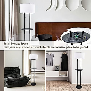 ArtCredit Modern LED Floor Lamp for Living Room, Bedroom and Home Office - 16 lb Weight Black Tall Standing Lamp with White Fabric Shade - Includes 2 LED Edison Bulbs - E26 Base - Simple Sleek Design