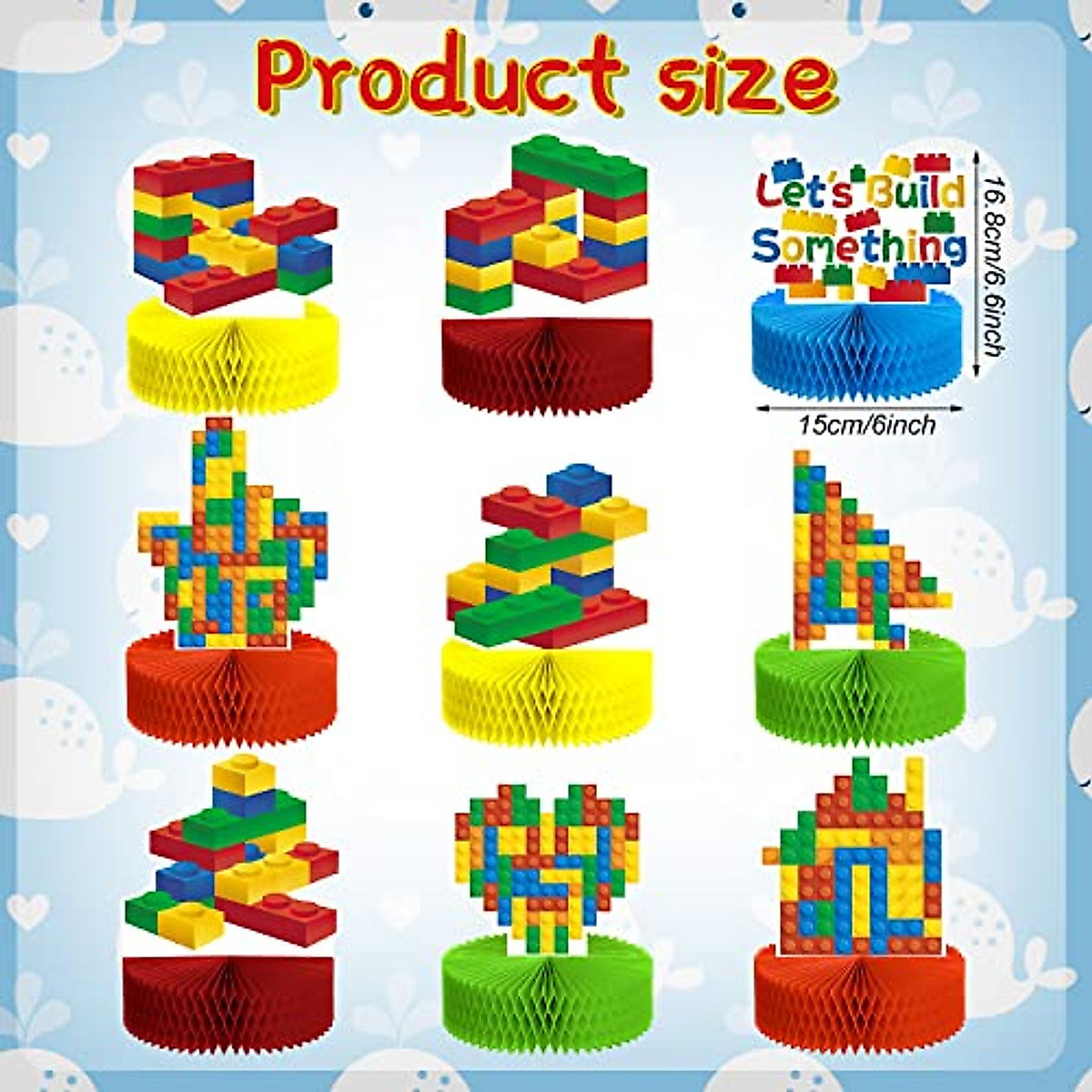 9 Pieces Building Block Birthday Party Supplies Building Block Honeycomb Centerpieces Boy Girl Birthday Party Decorations Brick Themed Table Centerpiece Classic Cake Topper Table Decor