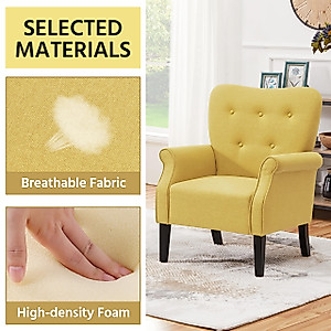 Yaheetech Modern Armchair, Mid Century Accent chair with Sturdy Wood Legs and High Back for Small Space, Upholstered Fabric Sofa Club Chair for Living Room/Bedroom/Office, Set of 2, Yellow