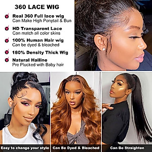 ALIPOP Body Wave Full 360 Lace front Wigs Human Hair Pre Plucked,20 Inch 180% Density Hd Transparent 360 Lace Frontal Wigs Human Hair Wigs for Black Women With BabyHair Can Make Ponytail and Buns