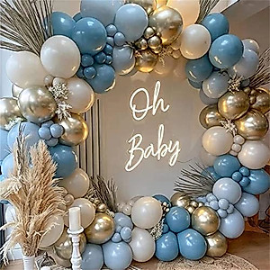 Dusty Blue Balloon Garland Arch Kit 165pcs White Sand Pastel Macaron Blue Ocean Blue Chrome Gold Balloon Boho Baby Shower Wedding Boy Birthday Decoration