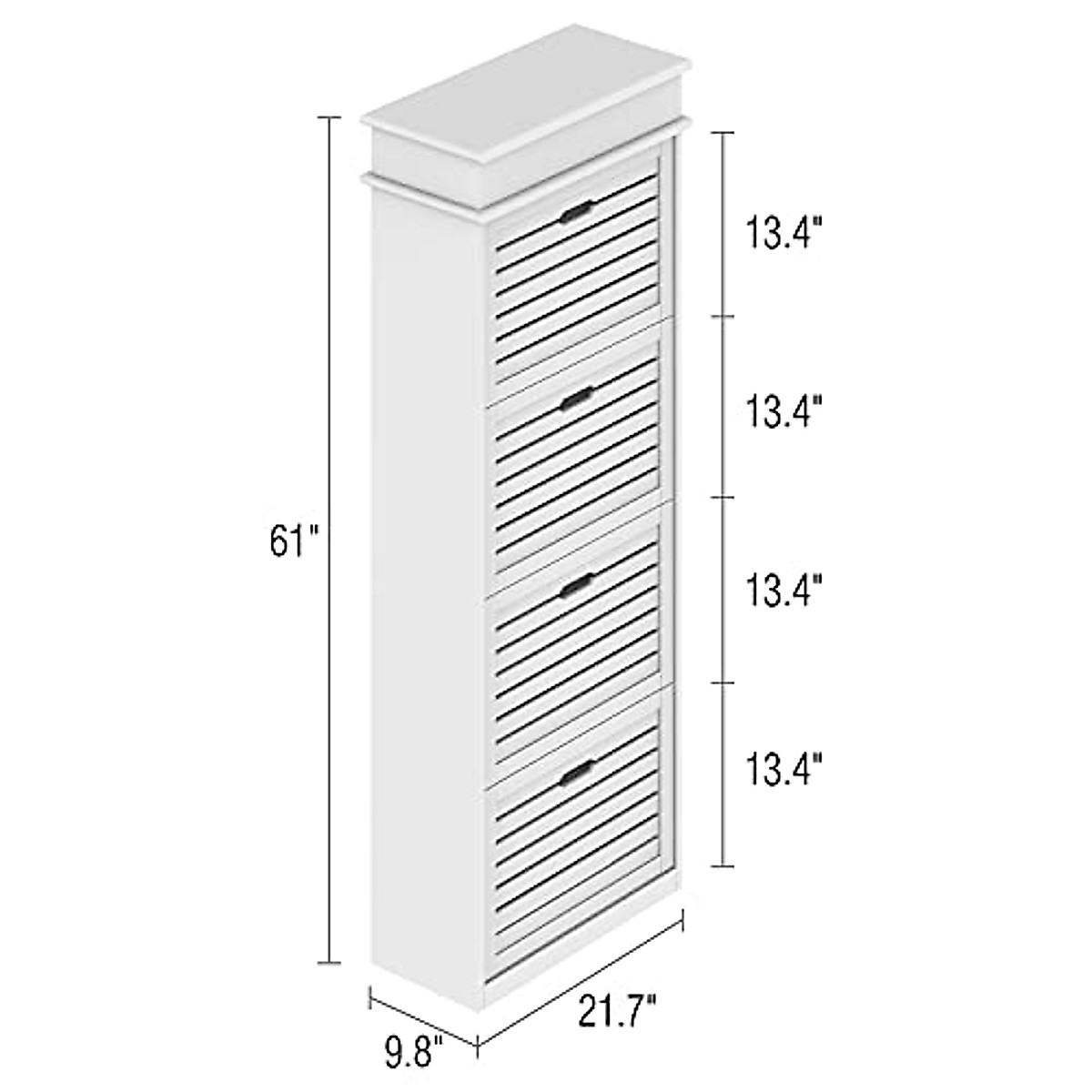 Homsee Modern Shoe Cabinet with 4 Flip Down Drawers, Wood Shoe Rack Storage Organizer for Entryway, Hallway, White and Natural (21.7”L x 9.8”W x 61”H)