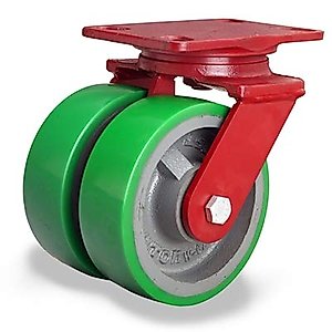 Hamilton Heavy Service Dual-Wheel Swivel Caster Part# S-HS2-6DB 6" x 2" Duralast Polyurethane (95A) on Cast Iron Wheels with 1/2" Sealed Precision Ball Bearings - 2,100 lbs Capacity - USA Made
