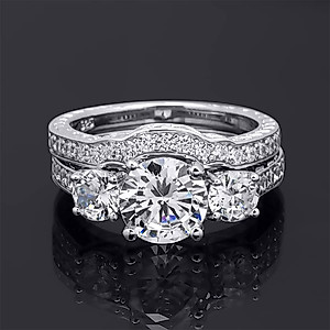 Women's 925 Sterling Silver Wedding Band Bridal Ring Set 3.5 Carats Round Cut Cubic Zirconia CZ Engagement (6.5)
