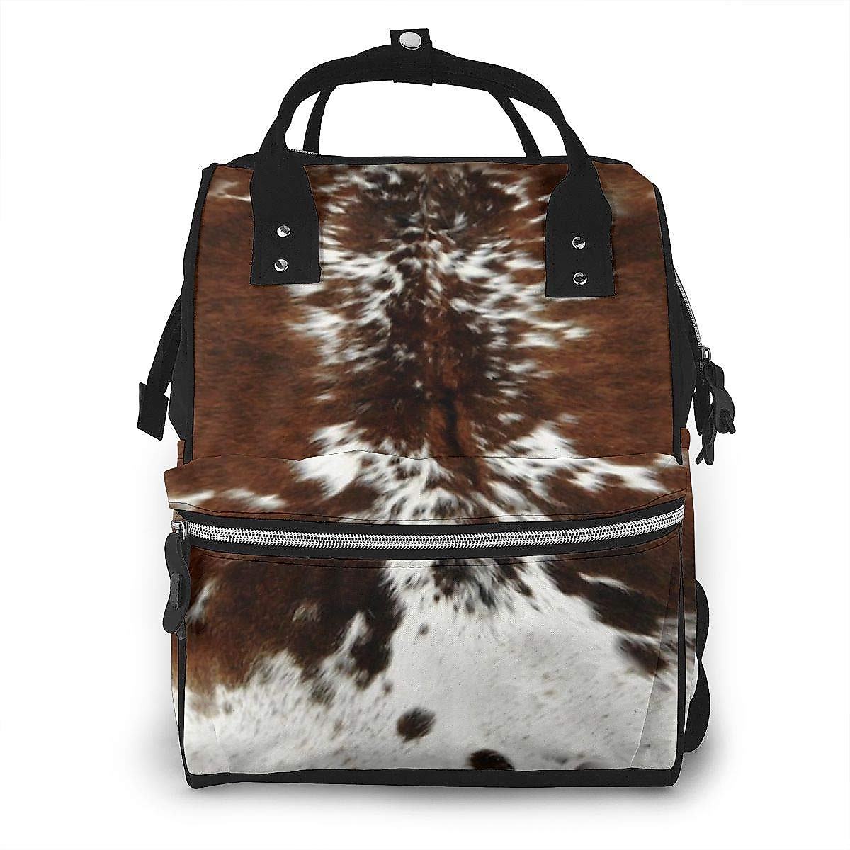 Tri Color Brown Cowhide Print Diaper Bag Backpack, Baby Nappy Storage Travel Bag