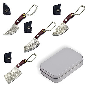MOVNO Mini Pocket Knife Set Damascus Mini Utility Knife, Tiny Chef Knife with Sheath Cleaver for Package Opener Box Cutter, Camping Outdoor-4pcs-A