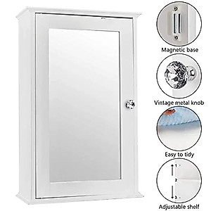 QXDRAGON Wall Mounted Bathroom Cabinet, 2-in-1 Mirror Medicine Cabinet with 3 Heights Adjustable Shelf & Single Mirror Door Storage Cabinet Over-The-Toilet Storage Organizer (White)