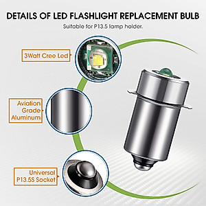 Honoson 3 Pieces 3-6V LED Flashlight Bulb Replacement Bulb 3W DC3V P13.5S LED Flashlight Bulbs Replacement