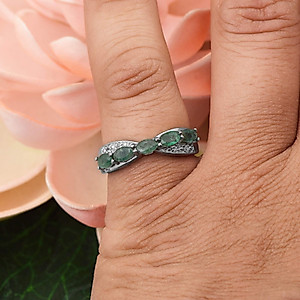 Shine Jewel Genuine Emerald 925 Silver Stacking Ring Half Eternity Wedding Stackable Band (10)