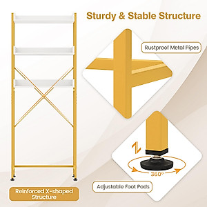 Giantex Over The Toilet Storage Rack, 3-Tier Bathroom Space Saver Organizer with Adjustable Bottom Bar to Fit Most Toilets, Freestanding Above Toilet Storage Rack, Easy Assembly (White + Gold)