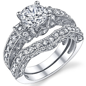 Metal Masters 1.25 Carat Solid Sterling Silver Wedding Engagement Ring Set, Bridal Ring, with Cubic Zirconia CZ Size 8