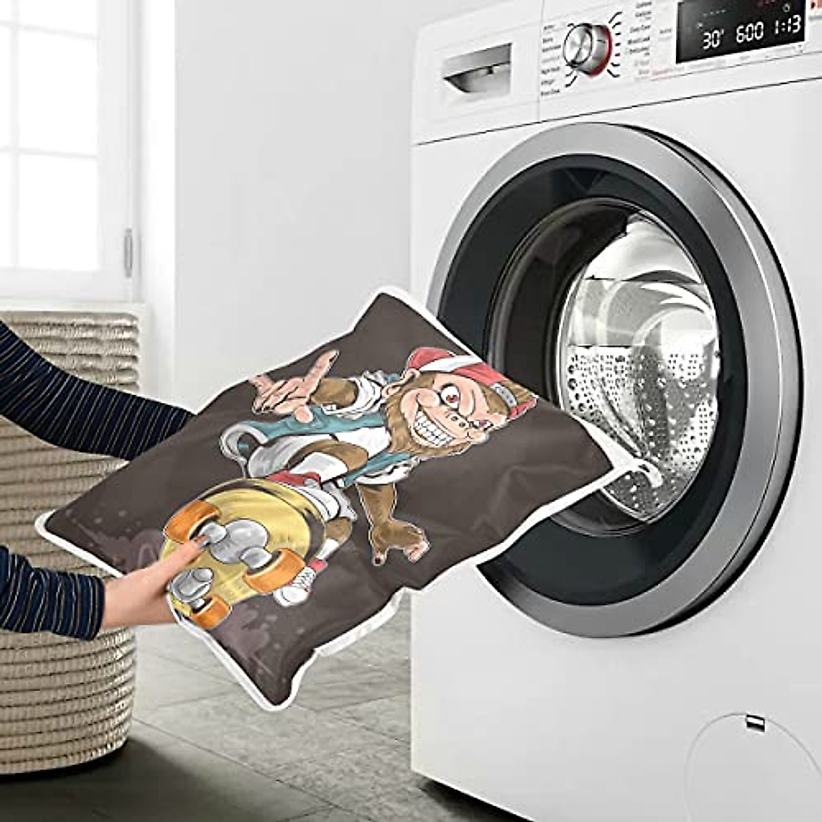 Skateboard Monkey Punk Laundry Mesh Bag Delicates Lingerie Laundry Wash Bag Heavy Duty with Zipper Laundry Net Bags for Packing Travelling Washing