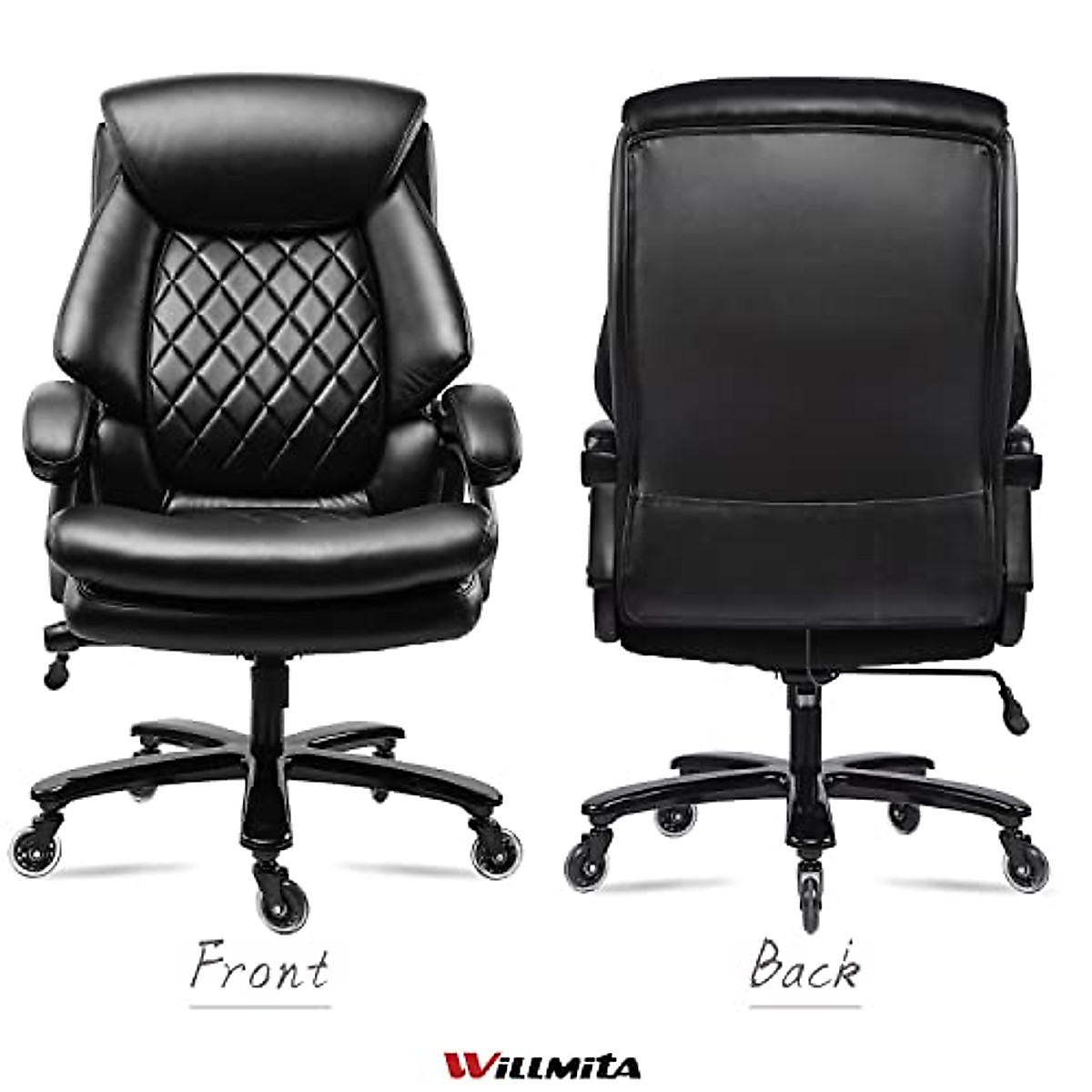 400lbs Big and Tall Office Chair Wide Spring Seat Executive Office Chair Back Support Home Office Desk Chair for Heavy People Computer PU Leather Chair with Heavy Duty Casters 360 Swivel Chair (Black)