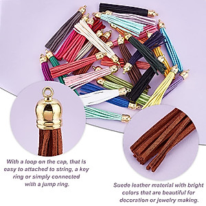 PH PandaHall 3.3"~3.5" Long Faux Leather Tassel, 30pcs Keychain Tassels 30 Colors Faux Suede Tassel Pendants Keychain Tassels with Loop for Keychain Cellphone Straps DIY Earring Jewelry Making