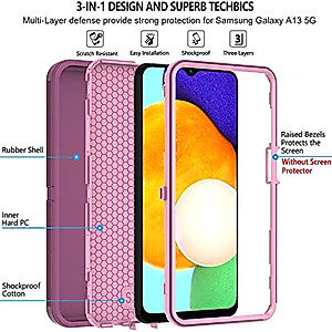 ONOLA Galaxy A13 5G Case with 2-Pack HD Screen Protector, Durable Shockproof 3-Layer Cover (WineRed Pink)