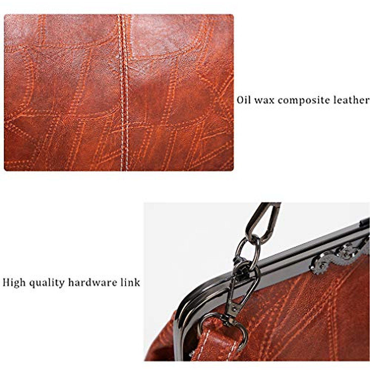 Segater® Women Retro Hollow Oil Wax PU Leather Handbag Kiss Lock Crossbody Purse Vintage Messenger Bag Tote