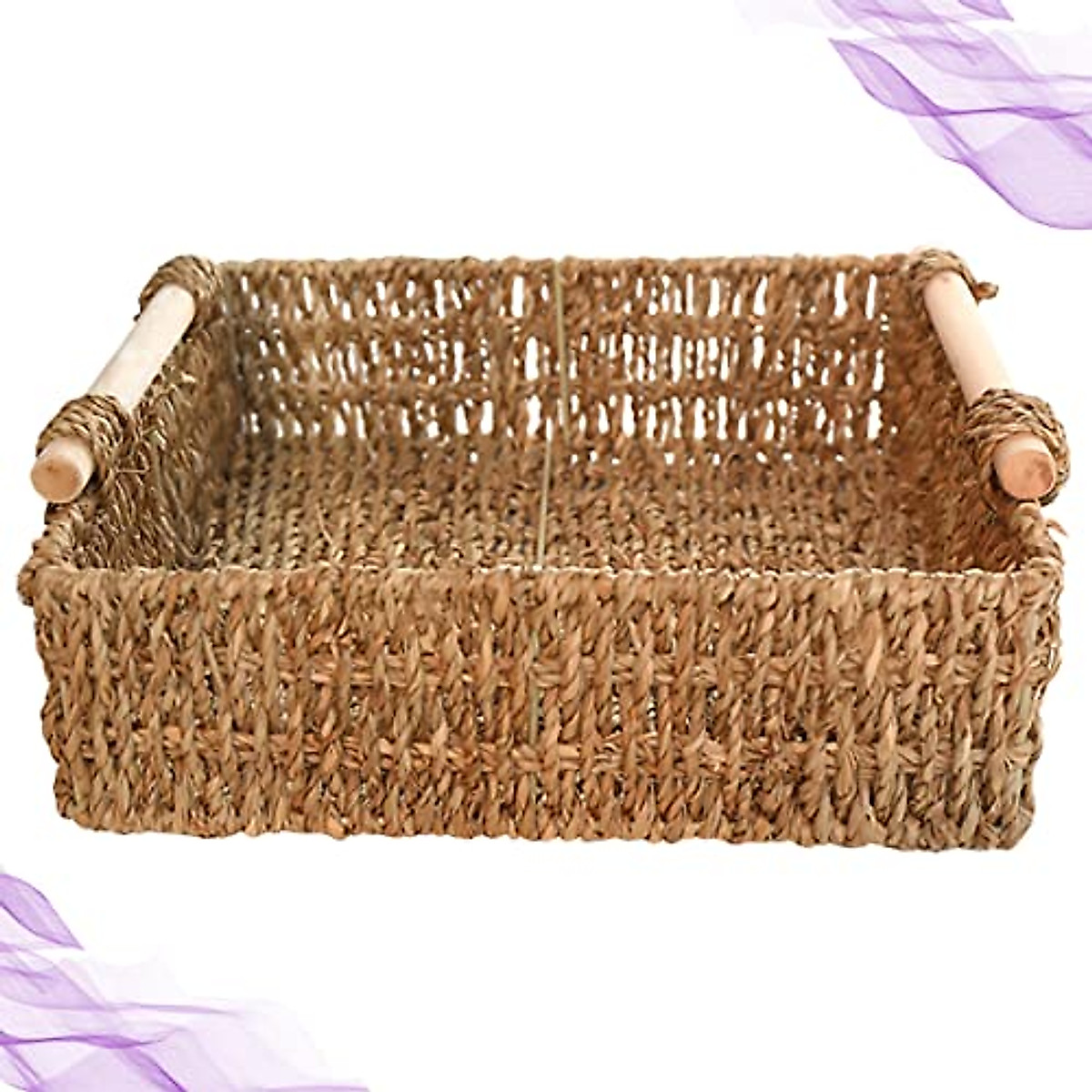 Hand- Bedroom Water Basket or Wooden Bins Key Paper Laundry Handmade Cm Woven Straw Makeup Pot Bread Handle, Retro Xxcm Wood Towels S Seagrass Toilet Cosmetics .x.x.